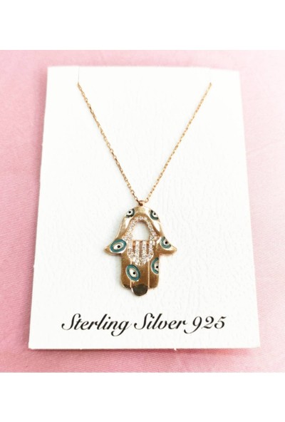 Oriental Taşlı Fatma'nın Eli Rose Gümüş Kolye