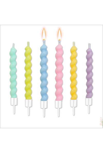 Süsle Bebek ve Parti Spiral Burgulu Makaron Mum, 10,5 cm x 6 Adet - Çok Renkli Süsle Bebek ve Parti Spiral Burgulu Makaron Mum, 10,5 cm x 6 Adet - Çok Renkli