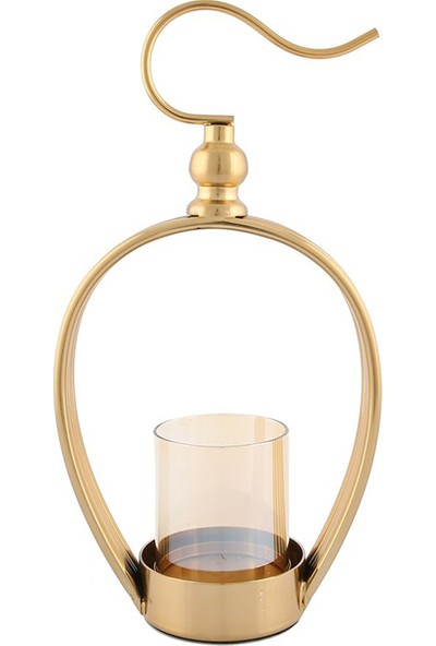 Askılı Küpe Şekilli Büyük Boy Mumluk Gold Renk Metal Şamdan