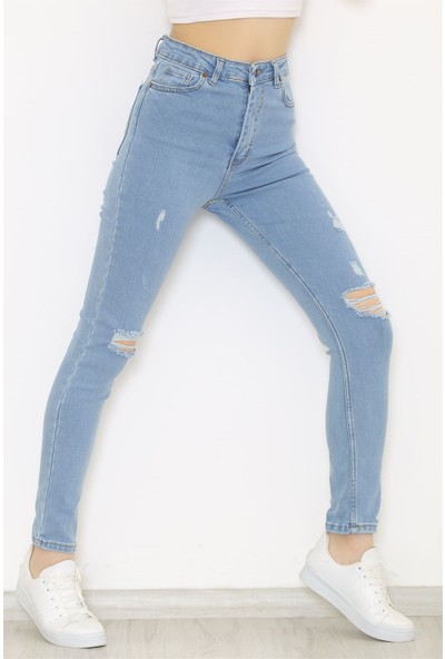 Modaymış Yırtıklı Kot Pantolon Açıkmavi - 9558.1184.