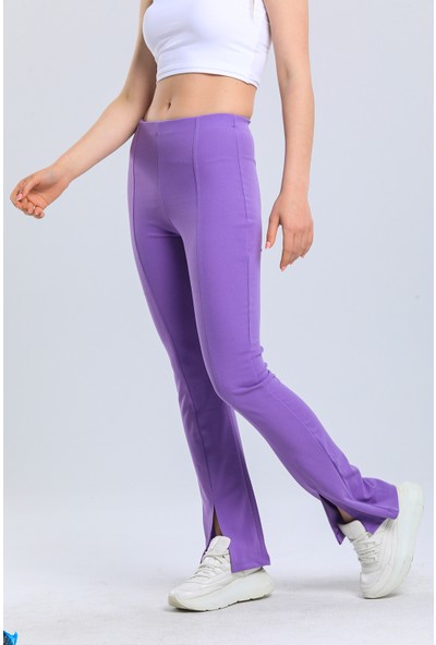 Shadow Beli Lastikli Önden Yırtmaçlı Lila Tayt