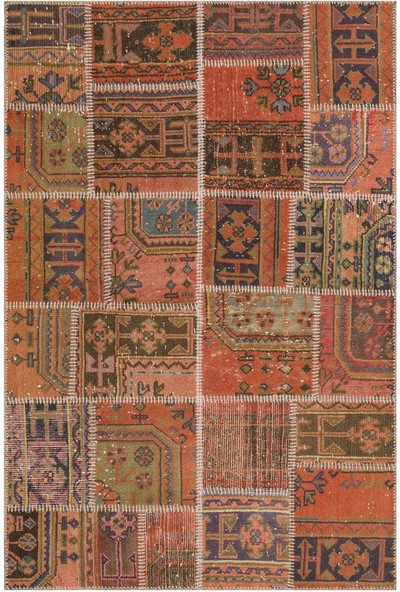 Çam Halı El Dokuma Kiremit Rengi Boho Desen Patchwork HALI-120X180 Çam Halı El Dokuma Kiremit Rengi Boho Desen Patchwork HALI-120X180