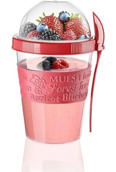 Pazariz Kapaklı Kaşıklı Hazırla ve Çık Meyveli Yoğurt Kabı 600 ml Kırmızı Pazariz Kapaklı Kaşıklı Hazırla ve Çık Meyveli Yoğurt Kabı 600 ml Kırmızı