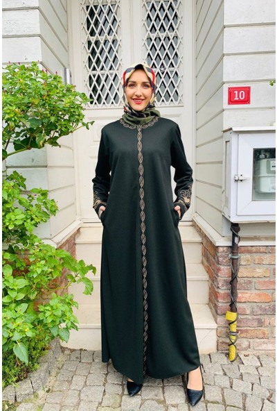 Sinelay Moda Çizgi Nakışlı Ferace Haki Sinelay Moda Çizgi Nakışlı Ferace Haki