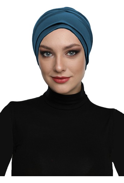 Fidan Bone Çift Katlı Astarlı Petrol Hazır Türban Tesettür Dış ve Havuz Bonesi