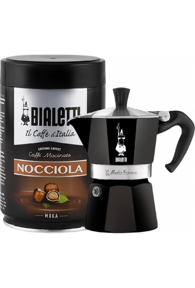 Bialetti Caffe Fındık Aromalı 250 gr Filtre Kahve ve Bialetti 3 Cup Siyah Moka Pot Bialetti Caffe Fındık Aromalı 250 gr Filtre Kahve ve Bialetti 3 Cup Siyah Moka Pot