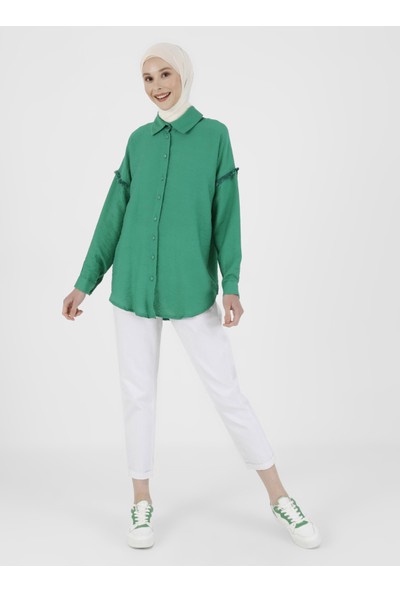 Püskül Detaylı Viskon Tunik - Çimen Yeşili - Benin