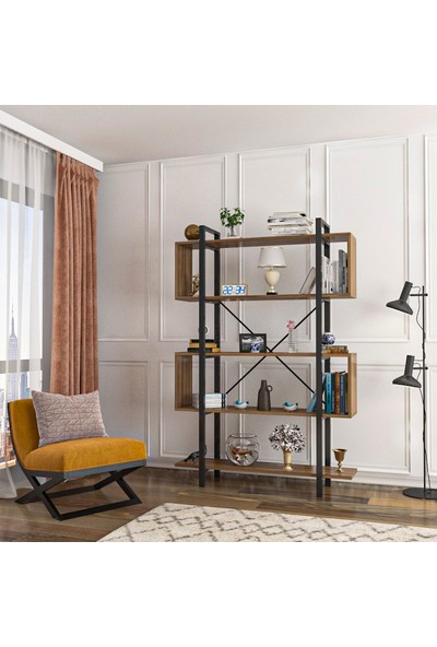 Ev Şehri Roma Metal Kitaplık 5 Raflı 120 cm Büyük Ölçü Raf