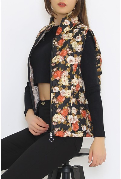 Karazona Kadın Çiçek Desenli Kapitone Yelek Kiremit KZDN1600 Karazona Kadın Çiçek Desenli Kapitone Yelek Kiremit KZDN1600