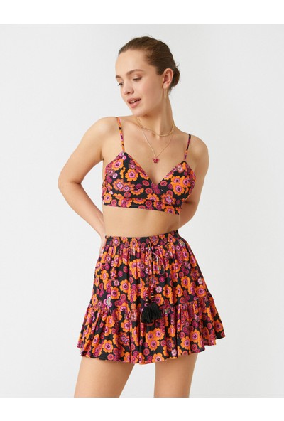 Koton Katlı Mini Etek Çiçek Desenli