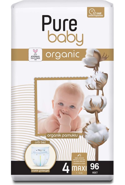 Pure Baby Bebek Bezi 4 Numara 7-16 kg 96 Adet Pure Baby Bebek Bezi 4 Numara 7-16 kg 96 Adet