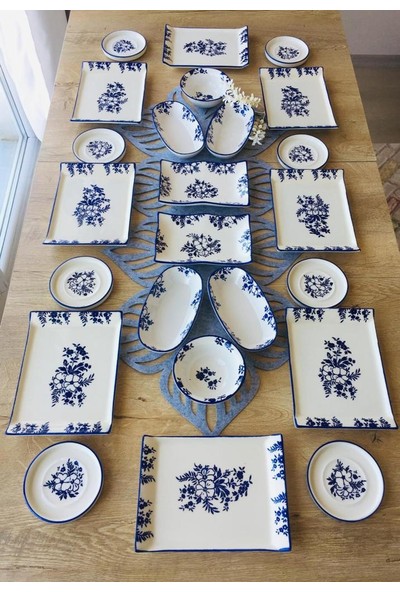 Venüs Home Yasemin Desen 8 Kişilik 24 Parça Uzun Sunumlu Çay Tabaklı Kahvaltı Takımı