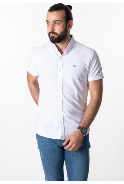 Zeki Özer Erkek Beyaz Patchwork Desenli Kısa Kollu Gömlek Zeki Özer Erkek Beyaz Patchwork Desenli Kısa Kollu Gömlek