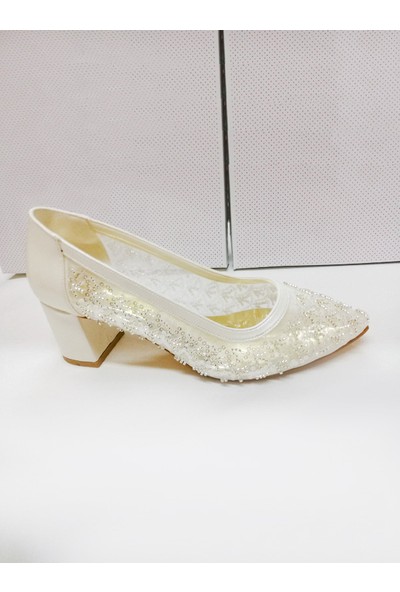 Gül Kundura Fileli Sedef Pullu Taşlı Abiye Gelinlik Ayakkabı