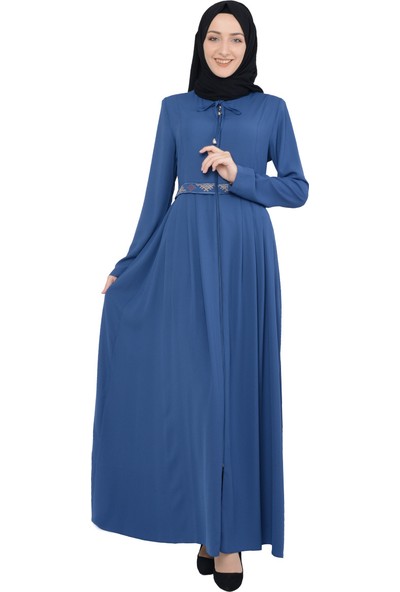 Sinelay Moda Çizgi Nakış Detaylı Pileli Ferace Indigo Sinelay Moda Çizgi Nakış Detaylı Pileli Ferace Indigo