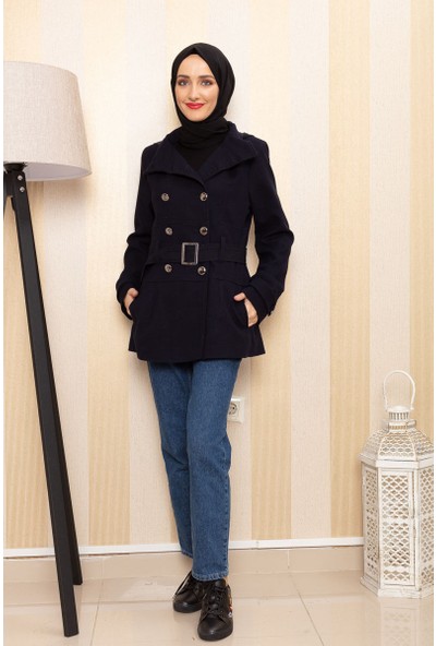 Moda Çizgi Kemer Detaylı Kaşe Ceket Lacivert Moda Çizgi Kemer Detaylı Kaşe Ceket Lacivert