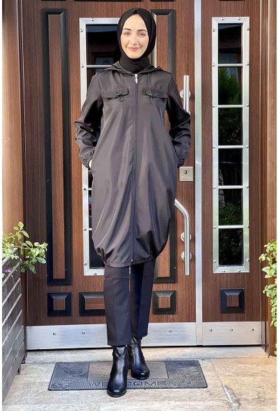 Moda Çizgi Trençkot Siyah