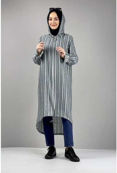 Moda Çizgi Çizgili Tesettür Kap Yeşil