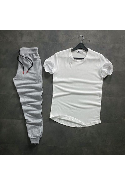 Be Original Spor Eşofman Takımı Beyaz T-Shirt Gri Eşofman