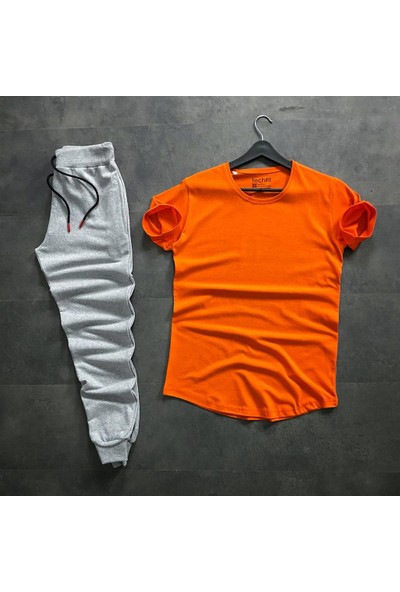 Be Original Spor Eşofman Takımı Turuncu T-Shirt Gri Eşofman