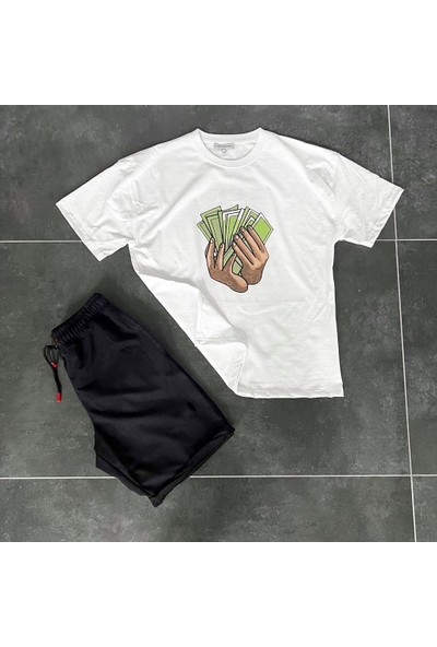 Be Original Money Baskılı Beyaz T-Shirt ve Siyah Şort Sporcu Kombin Be Original Money Baskılı Beyaz T-Shirt ve Siyah Şort Sporcu Kombin