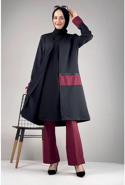 Moda Çizgi Tesettür Üçlü Takım Siyah Bordo Moda Çizgi Tesettür Üçlü Takım Siyah Bordo