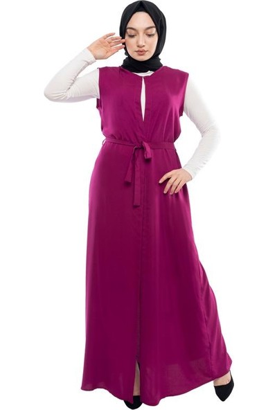 Moda Çizgi Kuşaklı Mevsimlik Abaya Siyah