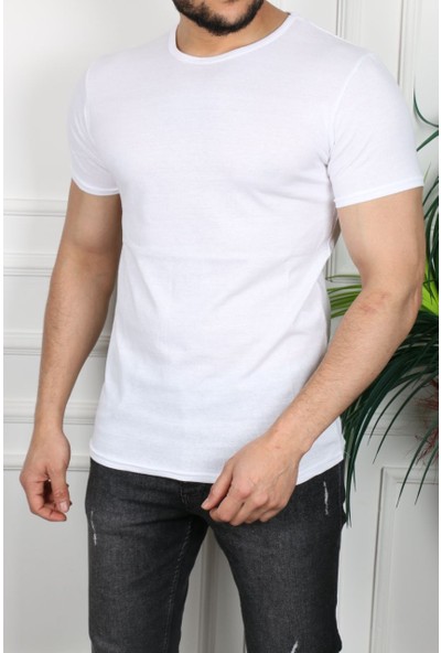 Şenol Erkek Beyaz Dar Kesim Slim Fit Tshirt