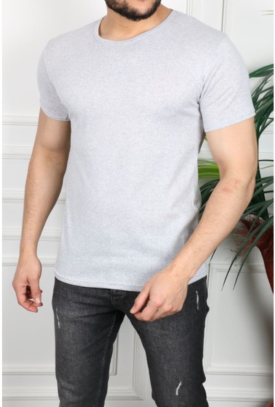 Şenol Erkek Gri Dar Kesim Slim Fit Tshirt