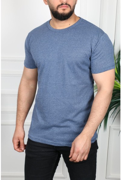 Şenol Erkek Indigo Dar Kesim Slim Fit Tshirt