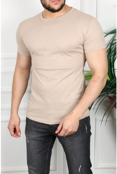 Şenol Erkek Bej Dar Kesim Slim Fit Tshirt