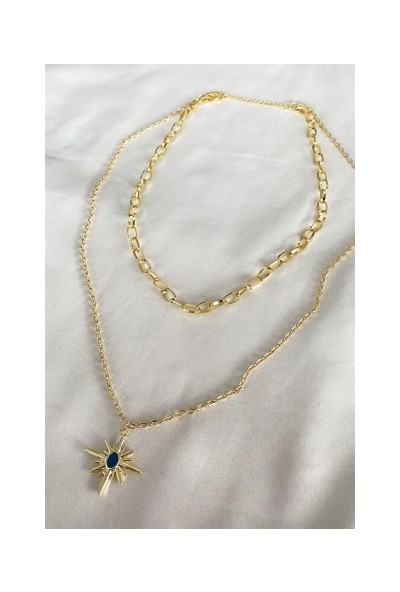 Gold Kuzey Yıldız Figürlü Zincir Kolye