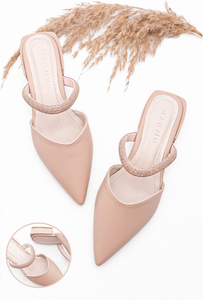 Marjin Kadın Taşlı Topuklu Terlik Sivri Burun Rekila