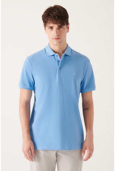 AVVA Polo Yaka Düz T-Shirt_mavi
