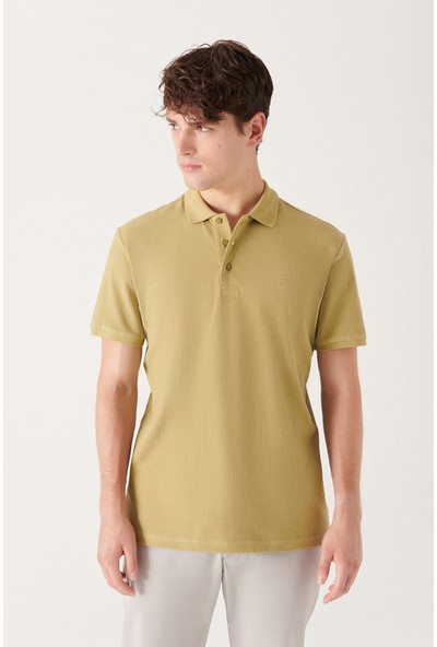 AVVA Polo Yaka Düz T-Shirt_yağ Yeşili