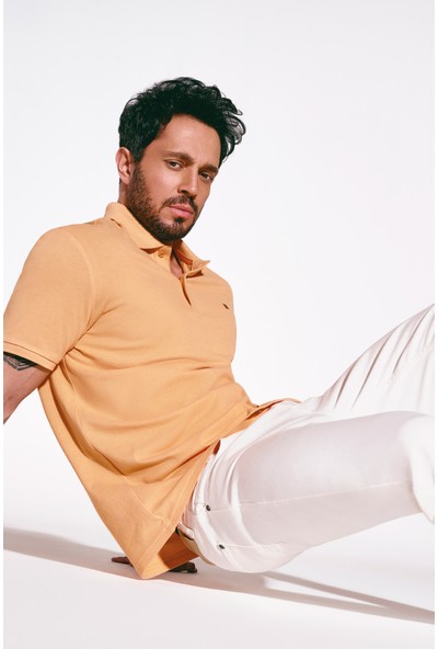 AVVA Polo Yaka Düz T-Shirt_açık Turuncu