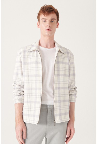 AVVA Klasik Yaka Cepli Seersucker Kareli Mont_lila