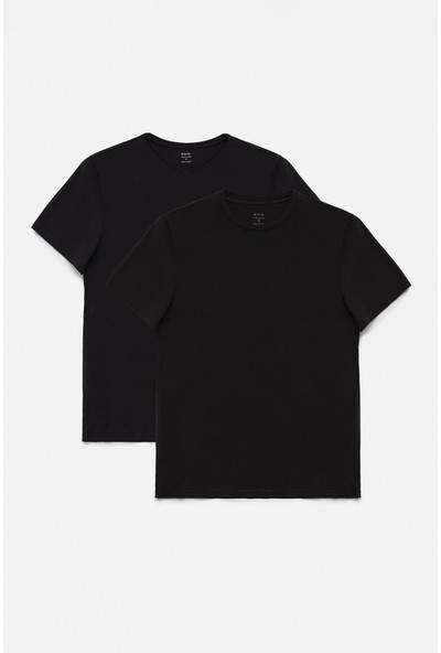 AVVA 2'li Bisiklet/ V Yaka Düz T-Shirt_siyah