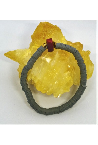 Nevateks Tekstil Hediyelik El Yapımı Mercan Taşlı Gri Fimo Bileklik