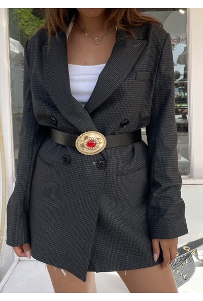 Kırmızı Taşlı Gold Kovboy Tokalı Kemer