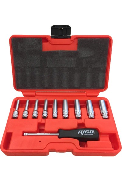Rico 10 Pcs 1/4'' Uzun Lokma Set 4-13MM Lokma Tornavida Takımı Profesyonel Seri Rico 10 Pcs 1/4'' Uzun Lokma Set 4-13MM Lokma Tornavida Takımı Profesyonel Seri