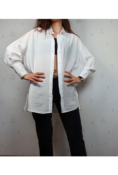Quzu Oversize Gömlek Beyaz