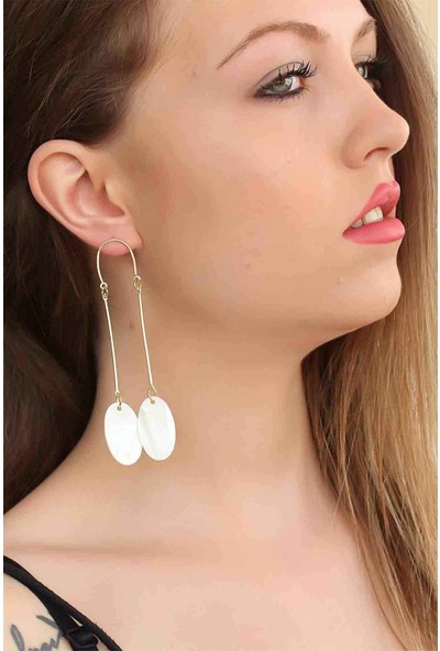 Karazona Kadın Sedef Taşlı Gold Metal Küpe KZ-BKP4225-KS