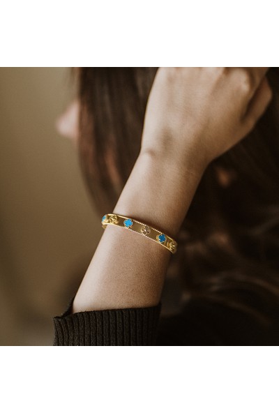 ASU Kuyumculuk Firuze Taşlı Kadın Kelepçe Bilezik