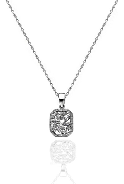 MOLENGA Gümüş Baget Taşlı Kolye Kare