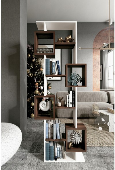 Sanal Mobilya Mona Kitaplık Mat Beyaz Yerli Ceviz Sanal Mobilya Mona Kitaplık Mat Beyaz Yerli Ceviz