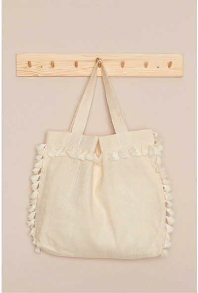 Silversun Ponponlu Keten Dokulu Günlük Çanta,krem,c-6 Silversun Ponponlu Keten Dokulu Günlük Çanta,krem,c-6