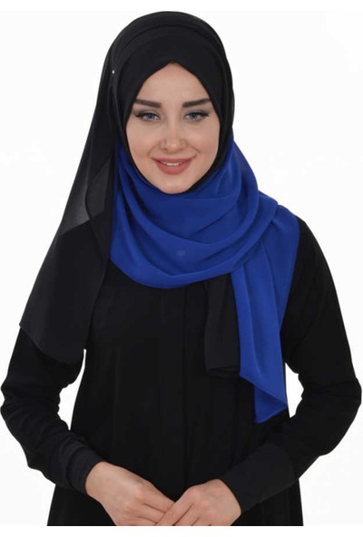 Silversun Üç Renkli Dikdörtgen Şifon Şal,siyah - Saks,cts-2 Silversun Üç Renkli Dikdörtgen Şifon Şal,siyah - Saks,cts-2