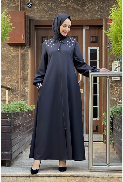 Sinelay Moda Çizgi Inci Işlemeli Ferace Siyah Sinelay Moda Çizgi Inci Işlemeli Ferace Siyah