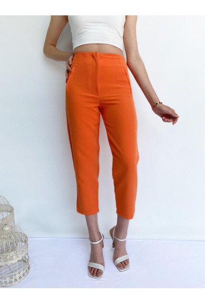 Key Moda Kadın Pens Detaylı Pantolon Turuncu Key Moda Kadın Pens Detaylı Pantolon Turuncu